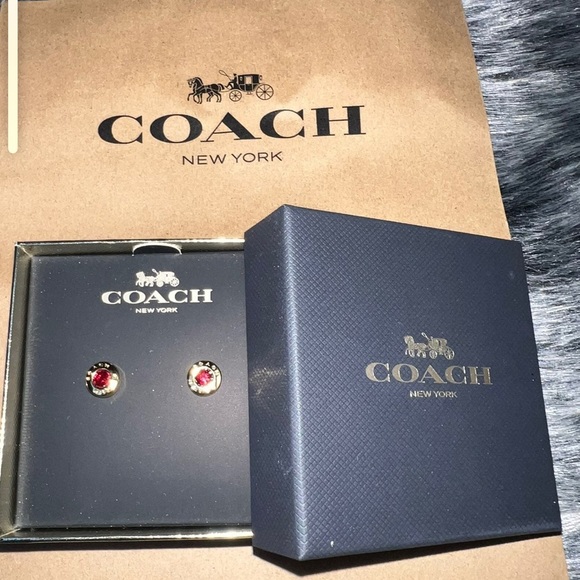 Coach | Jewelry | New Coach Signature Rhinestone Red Gem Gold Tone ...